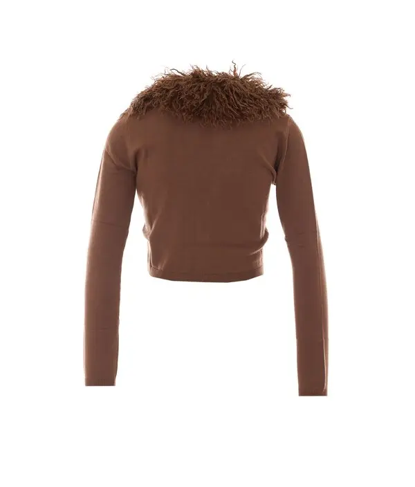 TWINSET Cropped Knit Cardigan With Faux Fur Collar