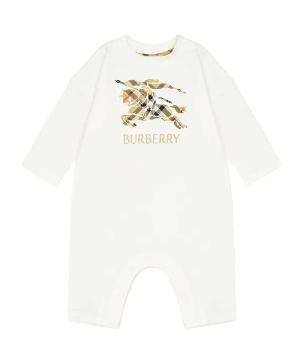 Burberry Longsleeve Baby Romper With Equestrian Knight Logo - White