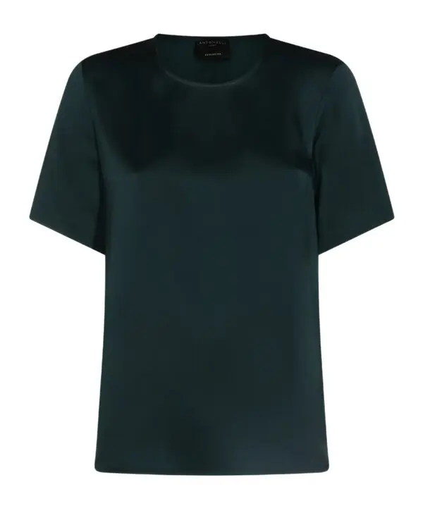 Antonelli Firenze Crew Neck Satin Short-sleeved T-shirt - Green