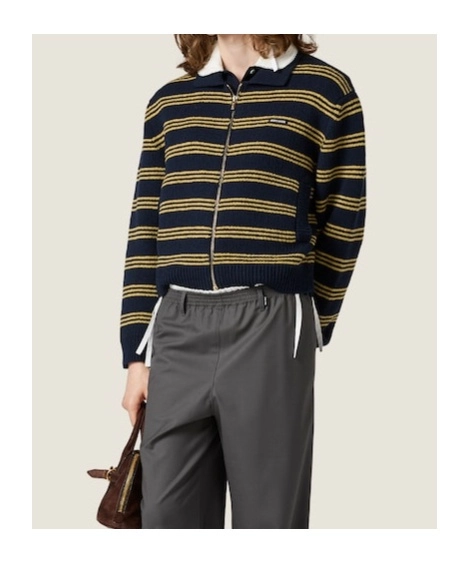 Miu Miu Striped Wool And Cashmere Cardigan With Shawl Collar