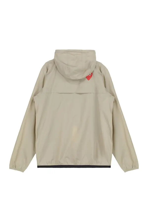 Comme Des Garçons Hooded Logo Printed Windbreaker