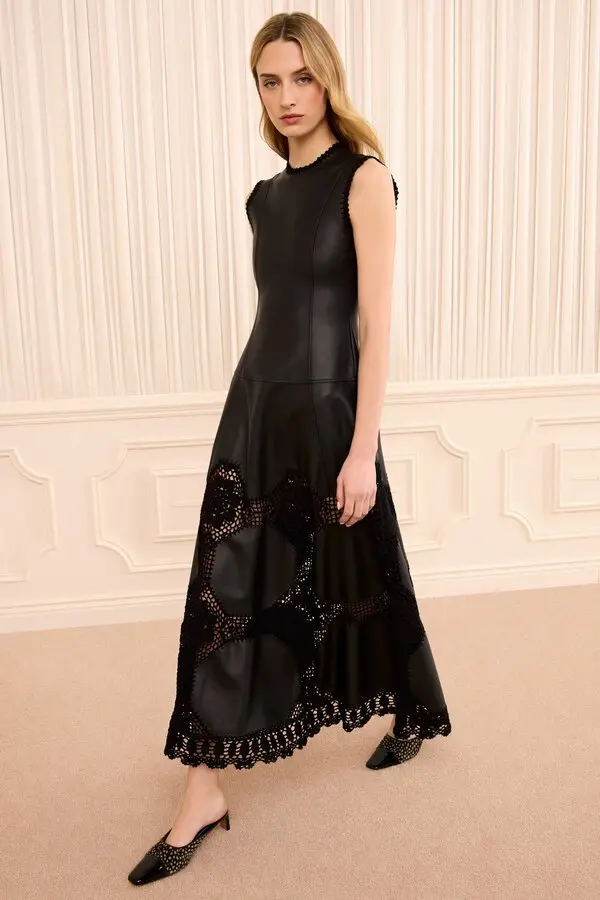 Ulla Johnson Ilana Sleeveless Crochet & Leather Dress