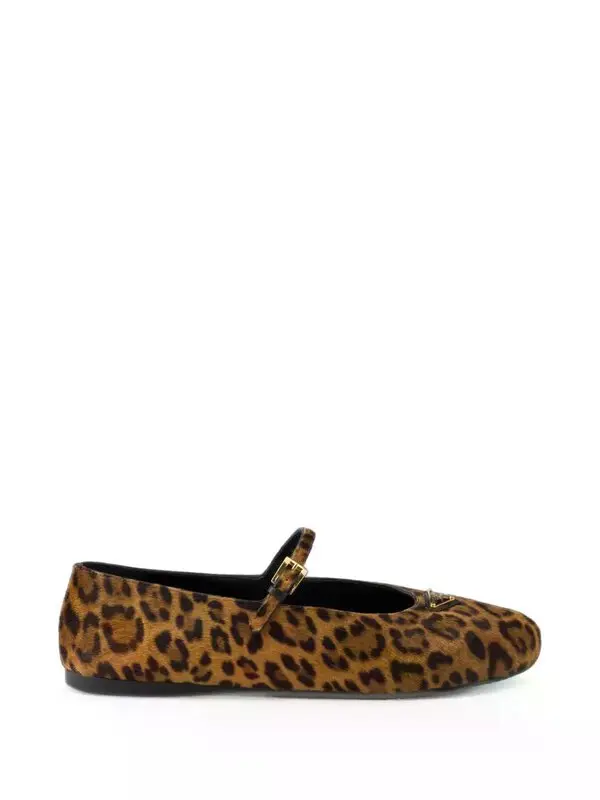 Prada Printed Leather Ballerinas - Brown