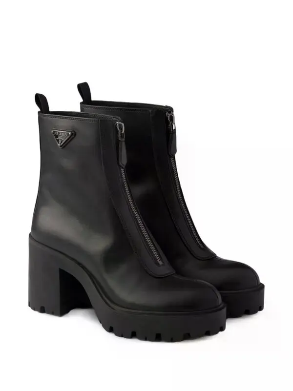 Prada Leather Ankle Boots With Zipper