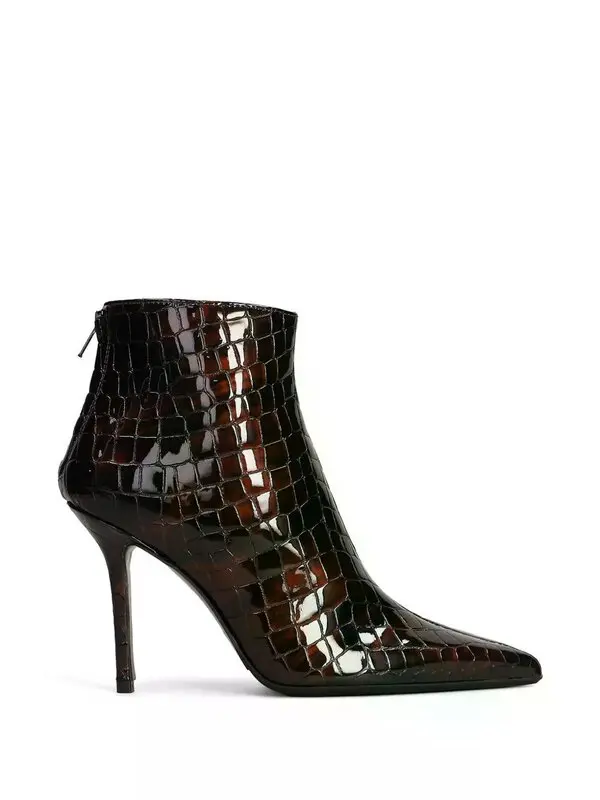 FABIO RUSCONI Croc-effect Leather Ankle Boots - Brown