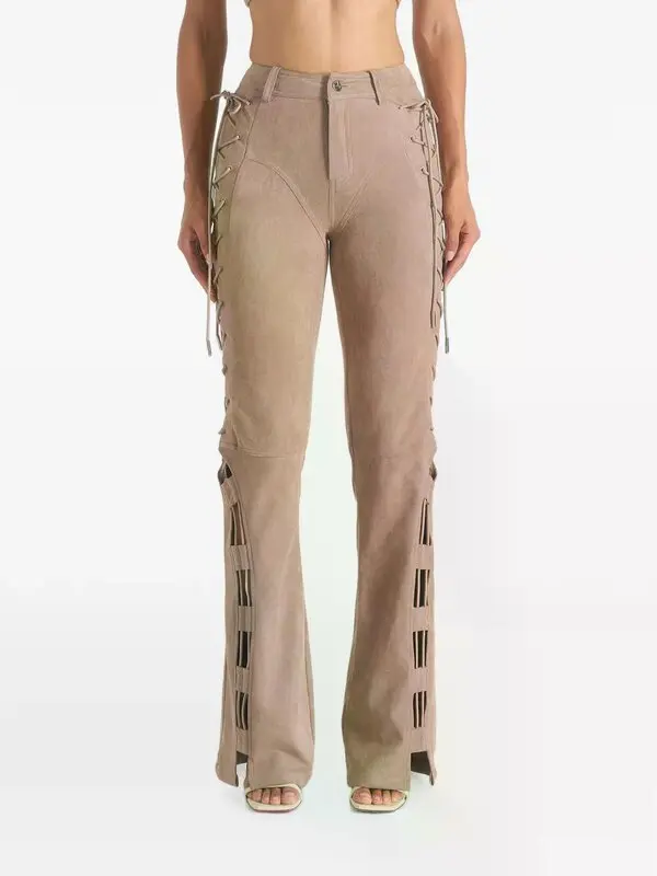 Manière De Voir Ambre Suede Lace Up Flared Trousers Taupe - Neutrals