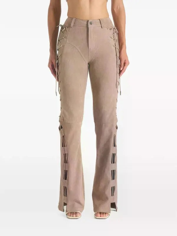 Manière De Voir Suede Flared Trousers - Neutrals