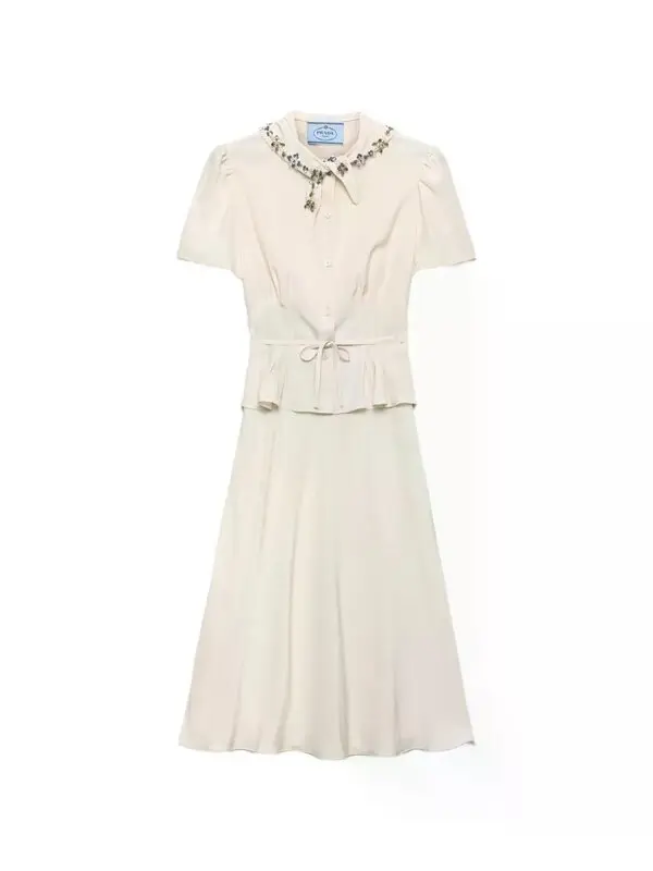 Prada Embroidered Marocain Dress - Neutrals