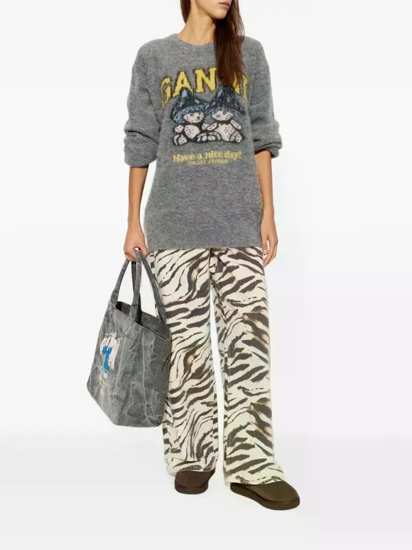 GANNI Logo-intarsia Knitted Sweater