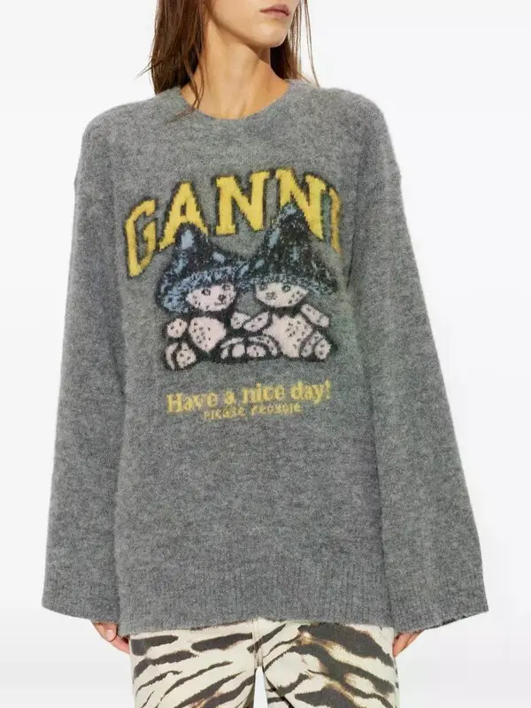 GANNI Logo-intarsia Knitted Sweater