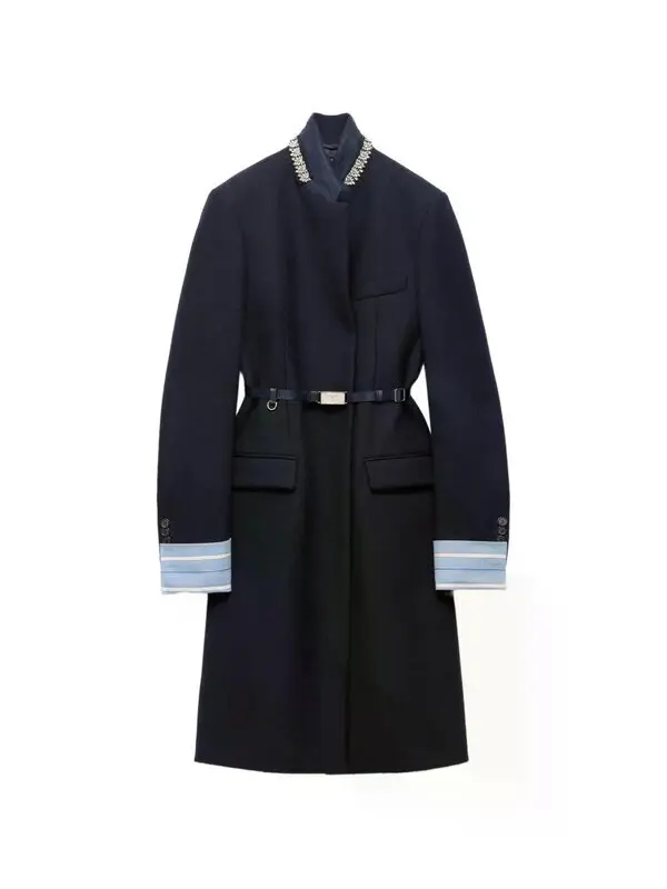 Prada Single-breasted Embroidered Double Wool Coat - Blue