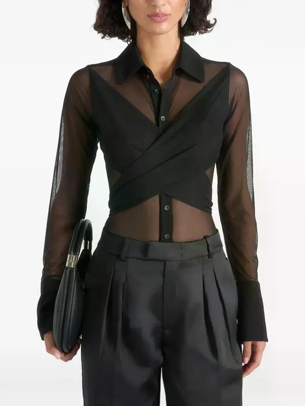 Manière De Voir Sheer Crossover Shirt Bodysuit
