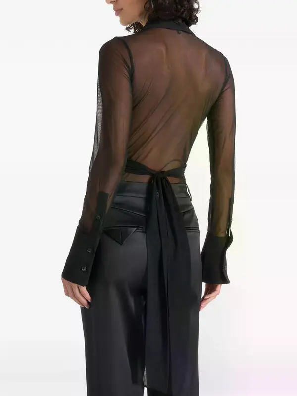 Manière De Voir Sheer Crossover Shirt Bodysuit