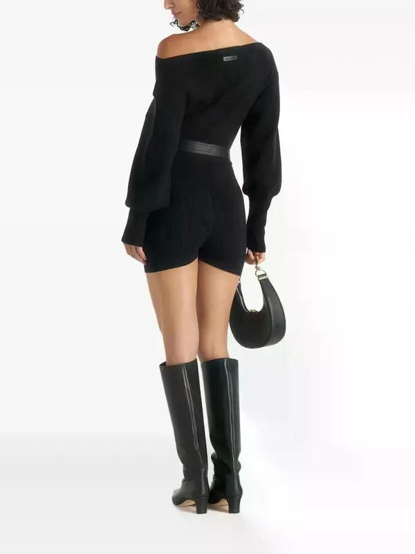 Manière De Voir Raya Off-shoulder Knitted Playsuit With Belt - Black