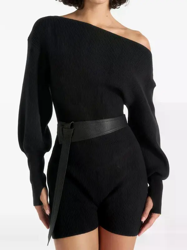 Manière De Voir Raya Off-shoulder Knitted Playsuit With Belt