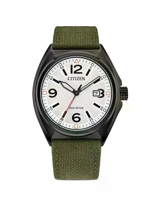 Citizen Eco-drive 40mm Watch With Green Canvas Strap - White