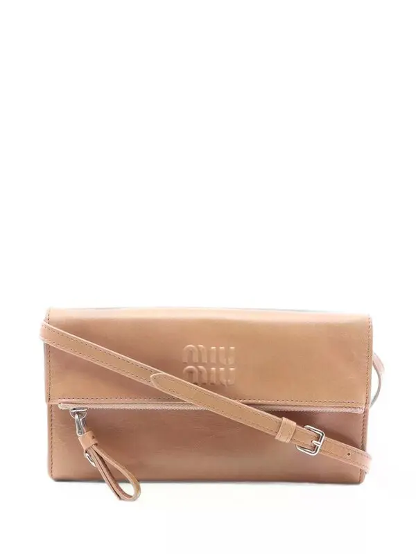 Miu Miu Logo-embossed Leather Clutch Bag - Neutrals