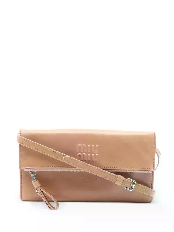 Miu Miu Logo Embossed Leather Clutch Bag - Neutrals