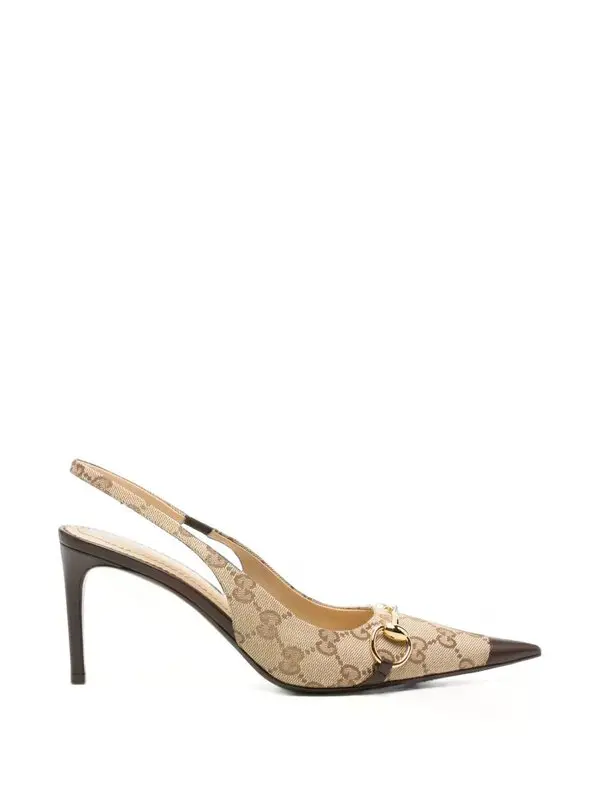Gucci Donna Horsebit Gg Supreme Slingback Pumps - Neutrals