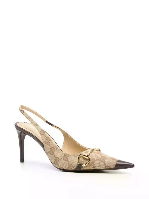 Gucci Donna Horsebit Gg Supreme Slingback Pumps - Neutrals