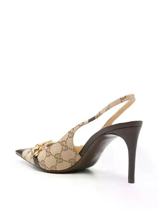 Gucci Donna Horsebit Gg Supreme Slingback Pumps - Neutrals