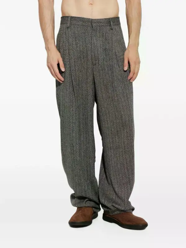 Dsquared2 Herringbone Pattern Pleated Wide Leg Trousers - Black