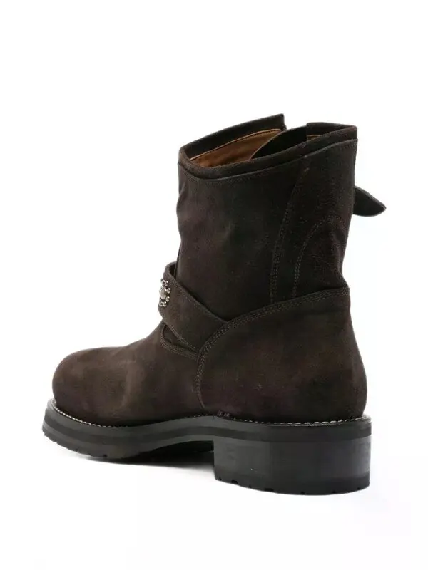 SECOND / LAYER Buckled Studded Boots - Brown