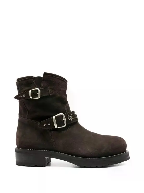 SECOND / LAYER Buckled Studded Boots - Brown