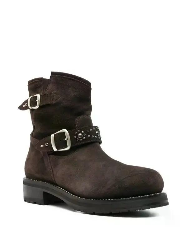 SECOND / LAYER Buckled Studded Boots - Brown