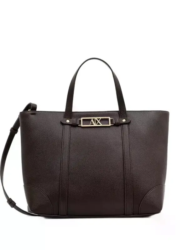Armani Exchange Logo Plaque Grained Leather Handbag