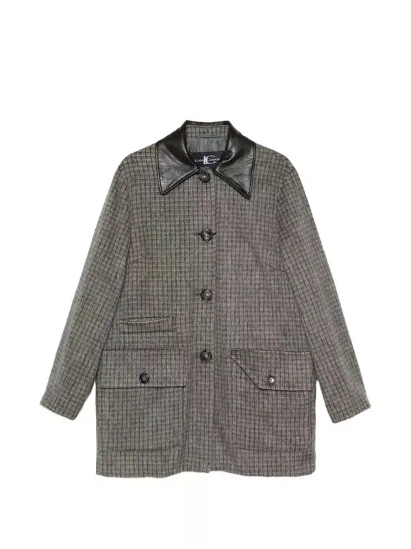 LUISA CERANO Check-pattern Leather-collar Coat - Grey