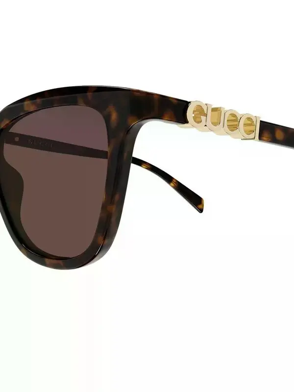 Gucci Geometric Frame Sunglasses With Logo Detail - Brown