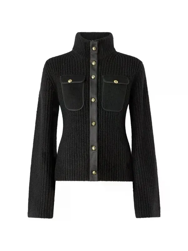 Pinko Ribbed Knit Pocket Cardigan - Black