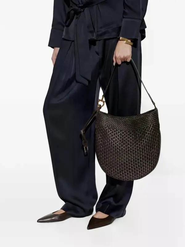 FERRAGAMO Hobo Smile Woven Leather Shoulder Bag