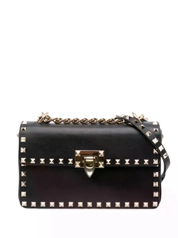 Valentino Garavani 2018-2026 Small Leather Rockstud Flip Lock Chain Crossbody Bag - Black