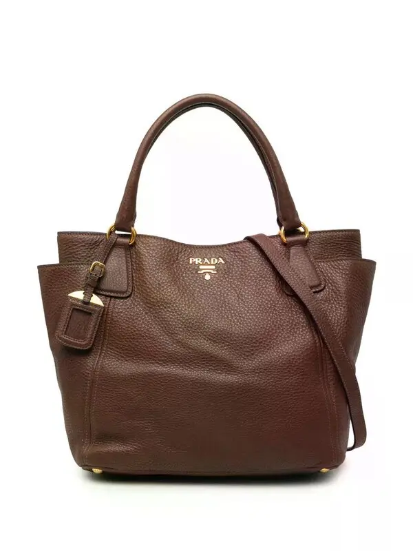 Prada 2013-2026 Vitello Daino Side Pocket Convertible Tote Satchel - Brown