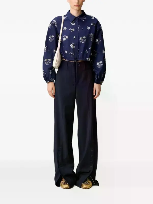 Claudie Pierlot Floral-embroidered Sequinned Cropped Shirt - Blue