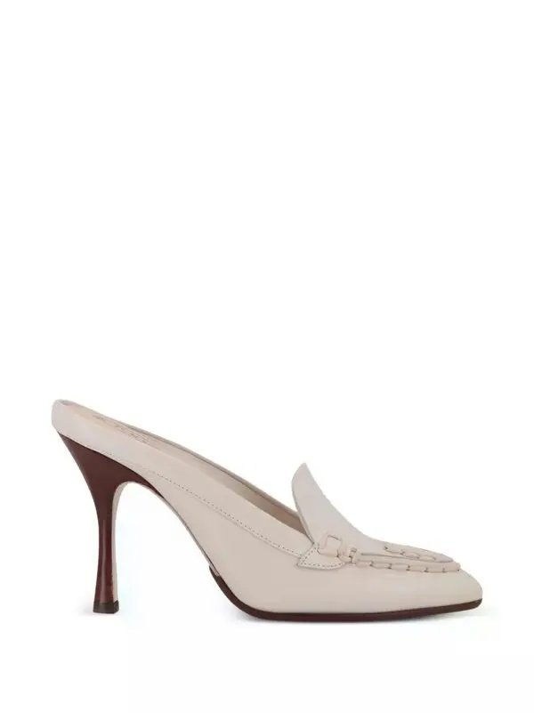 TOD'S Whipstitch-trim Leather Heeled Mules - White