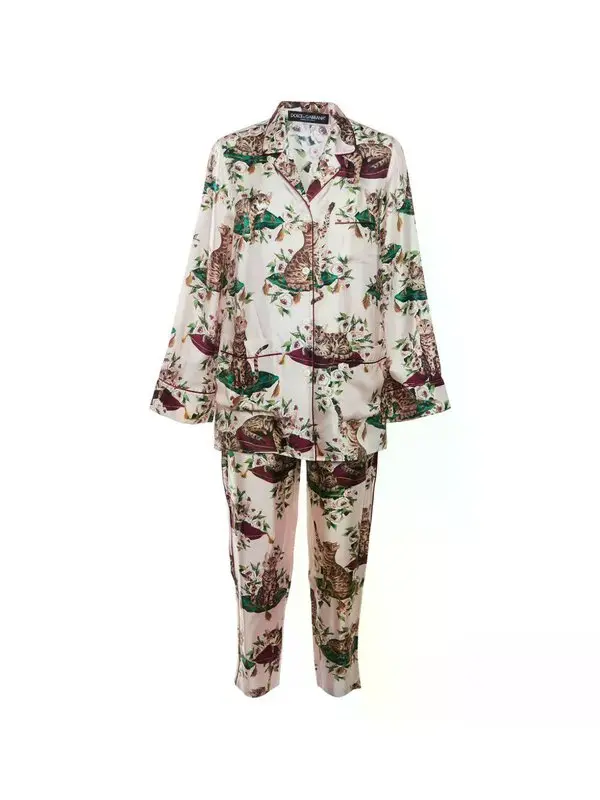 Dolce & Gabbana Floral Cat-print Pajamas - Pink
