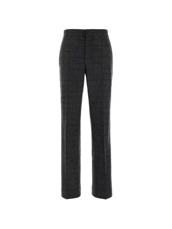 Moschino Embroidered Checked Wool Trousers - Grey