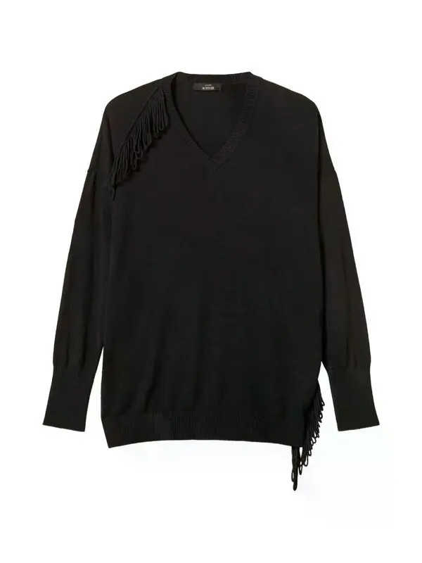 TWINSET Asymmetrical Fringed V-neck Jumper