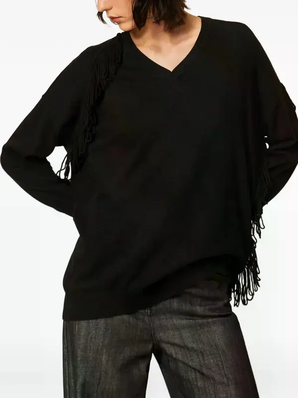 TWINSET Asymmetrical Fringed V-neck Jumper