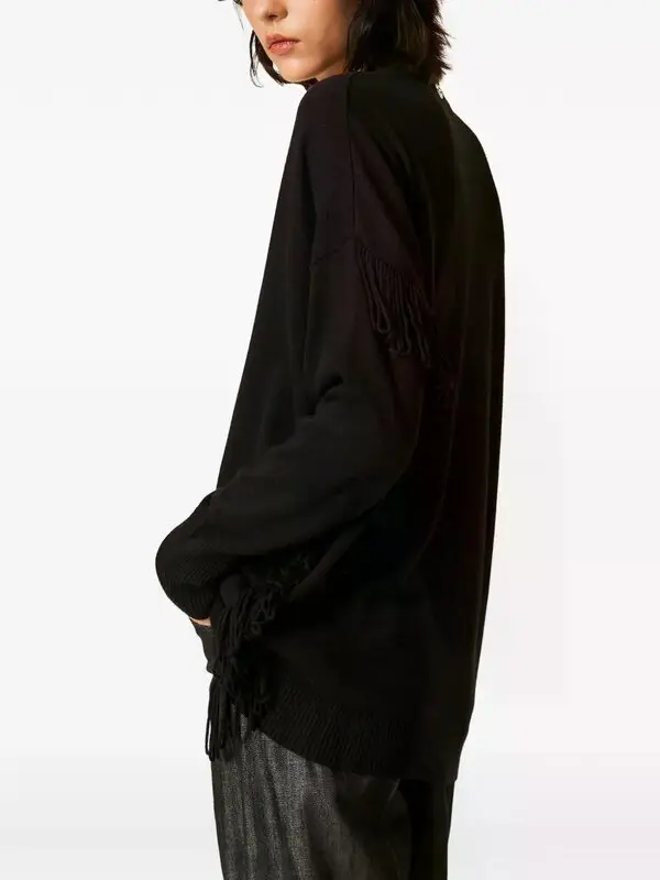 TWINSET Asymmetrical Fringed V-neck Jumper