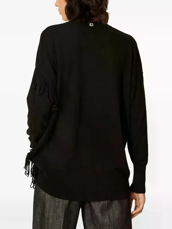 TWINSET Asymmetrical Fringed V-neck Jumper