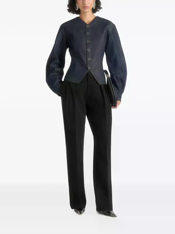 Manière De Voir Denim Hourglass Jacket With V-neck And Bishop Sleeves