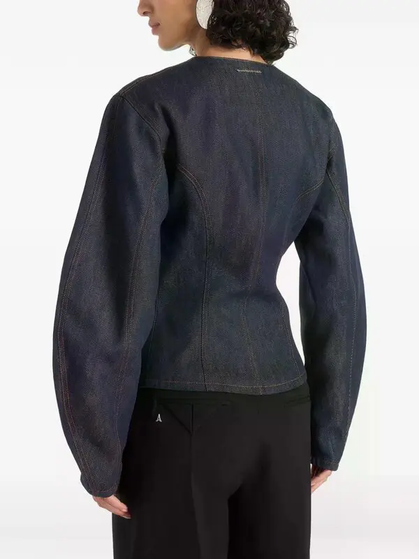 Manière De Voir Denim Hourglass Jacket With V-neck And Bishop Sleeves