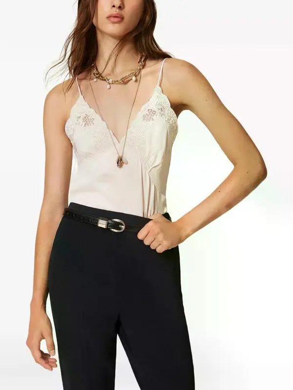 TWINSET Envers Satin Top With Embroidery - Neutrals