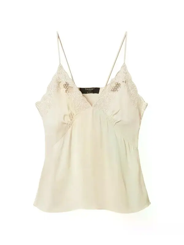 TWINSET Envers Satin Top With Embroidery - Neutrals