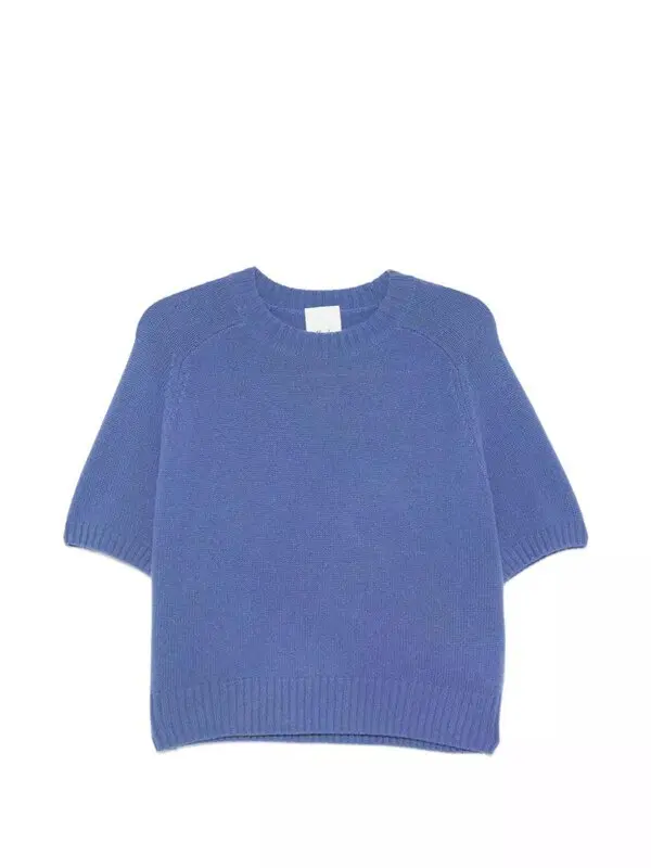 ALLUDE Short Sleeve Ribbed Crew Neck Sweater