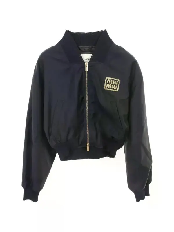 Miu Miu 2020s Logo-embroidered Bomber Jacket - Blue